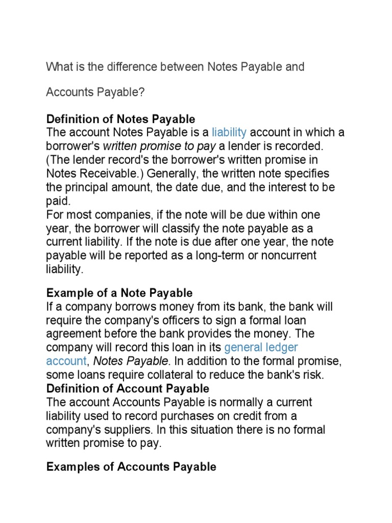 What Is The Difference Between Notes Payable and Accounts Payable | PDF