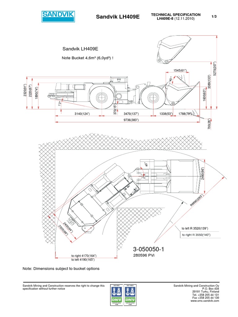 Technical Specifications and Dimensions of the Sandvik LH409E Electric ...