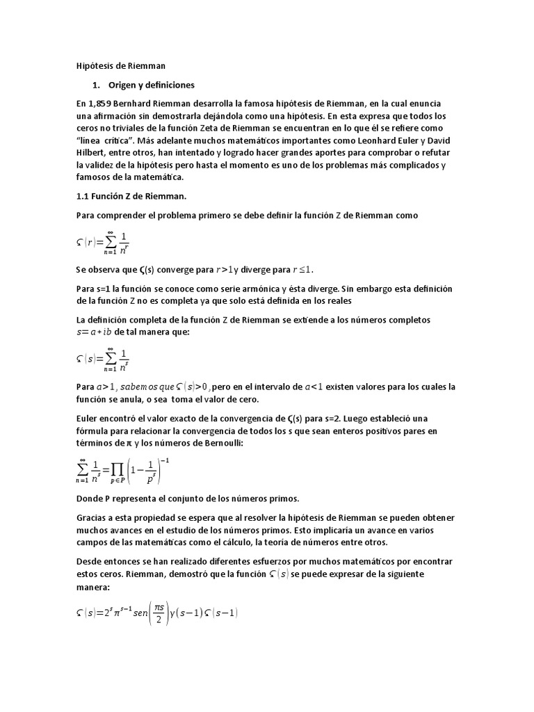Hipótesis de Riemann | PDF | Funciones y mapeos | Teoría de los números