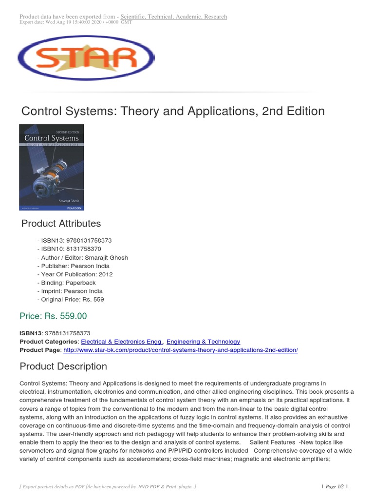 Control Systems - Theory and Applications, 2nd Edition | Control System ...
