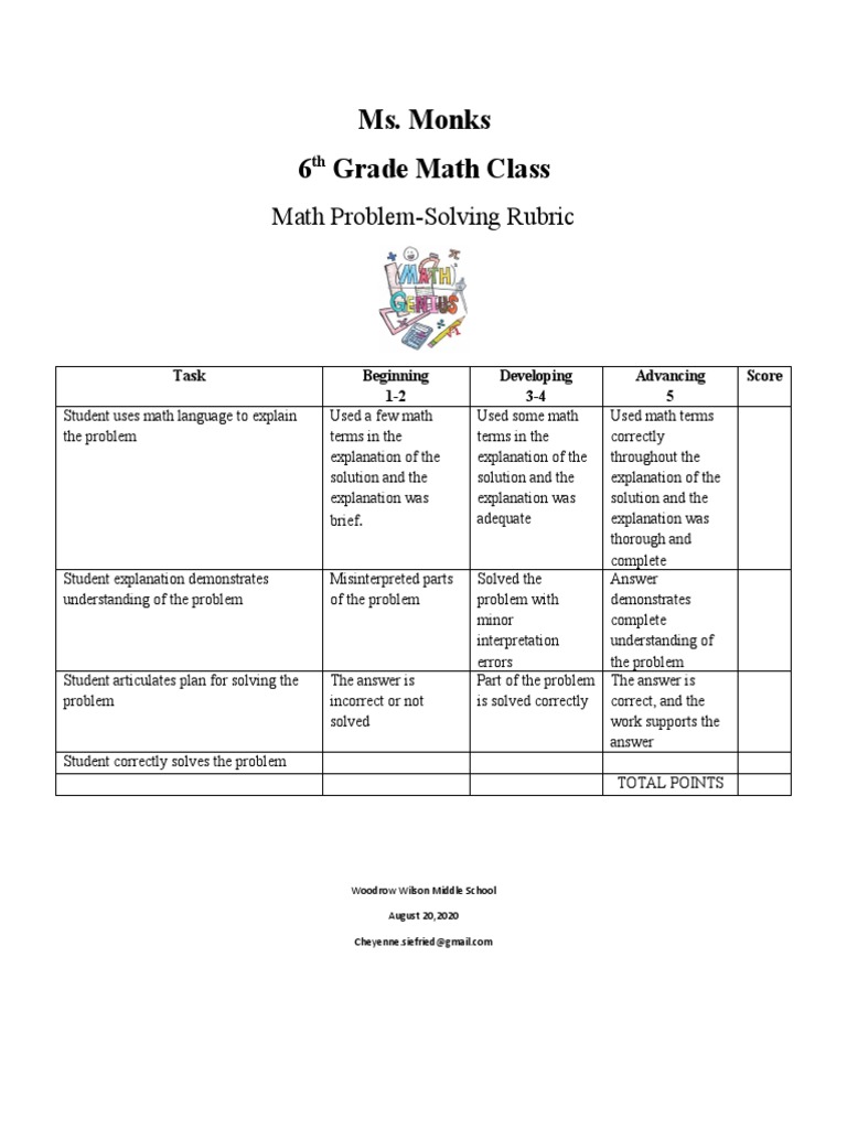 Problem Solving Math Rubric | PDF | Learning | Cognition