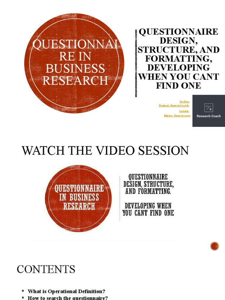 Questionnaire Design, Structuring, and Formatting in Business Research ...