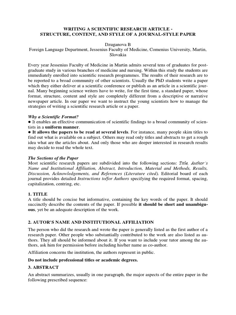 Writing a Scientific Research Article | PDF | Citation | Academic ...