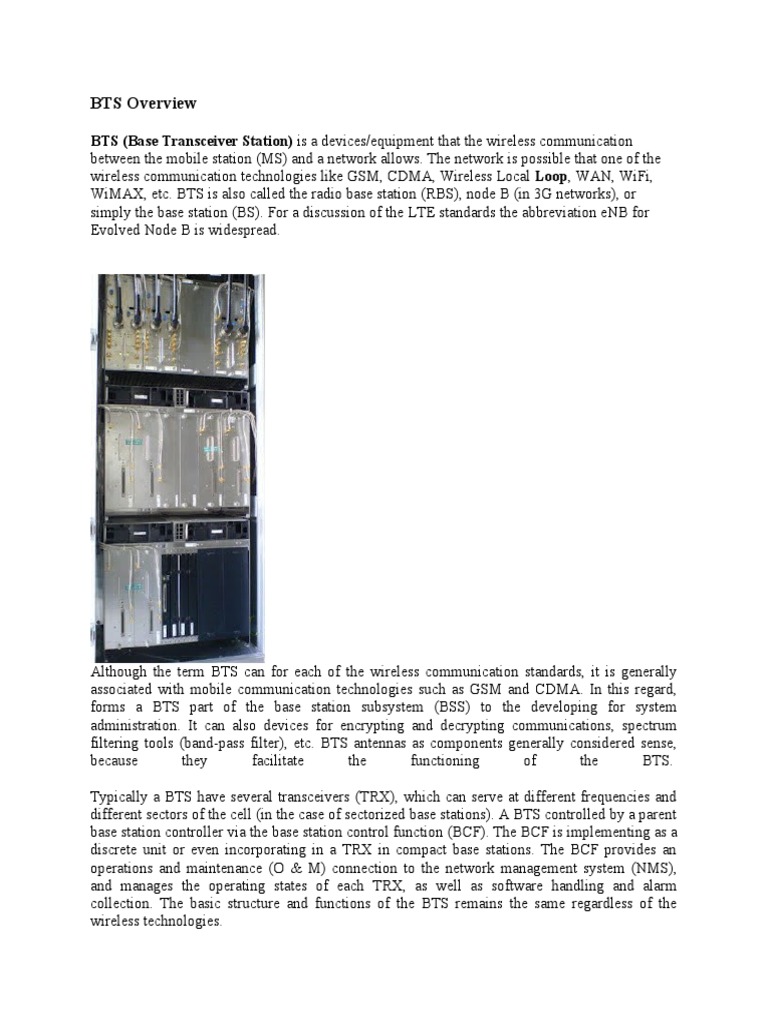 Bts Overview Bts Base Transceiver Station Is A Devices Equipment