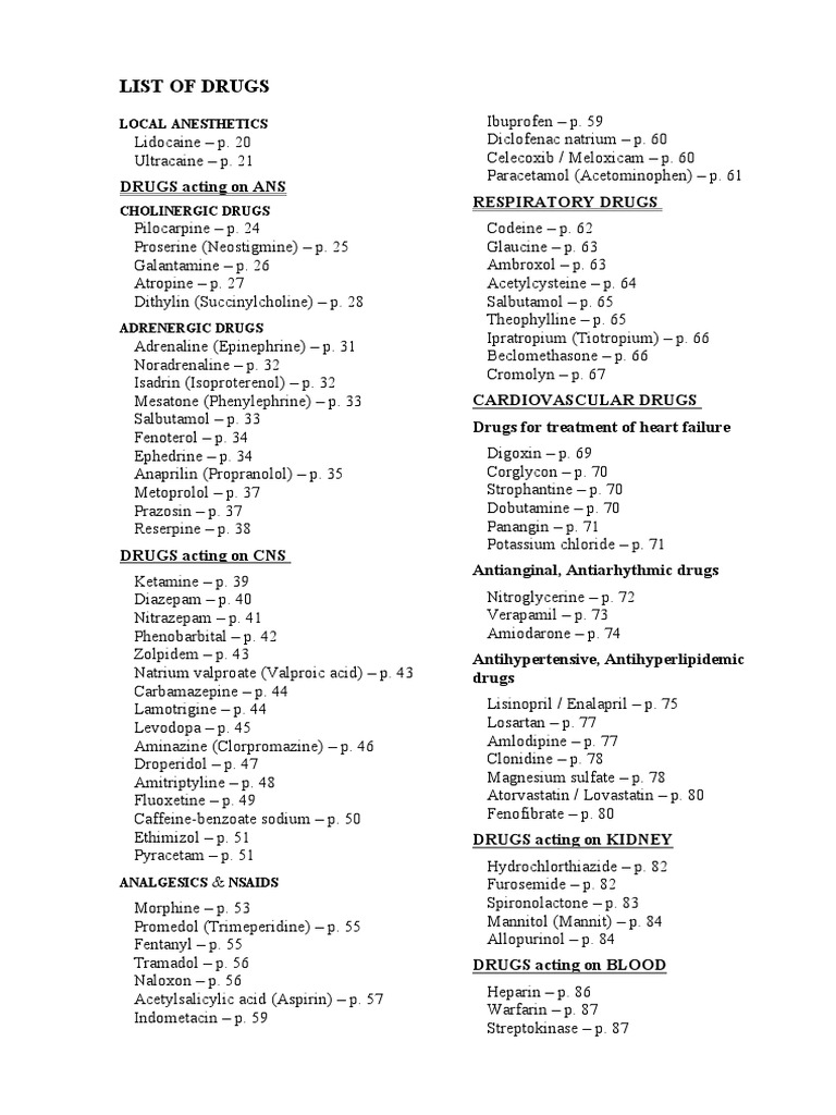 Comprehensive Drug List Guide | PDF | Drugs | Pharmacology