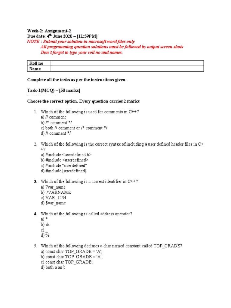 Week 2 Assignment Oop C Pdf Pointer Computer Programming
