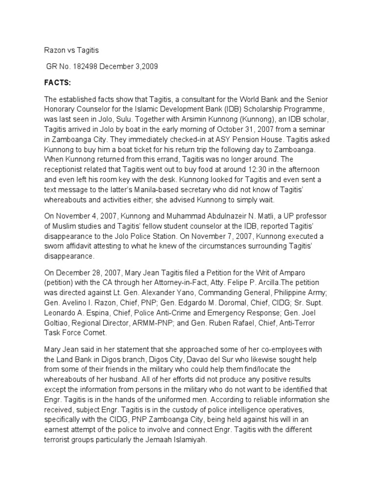 Case Digest Razon Vs Tagitis | PDF | Evidence | Virtue