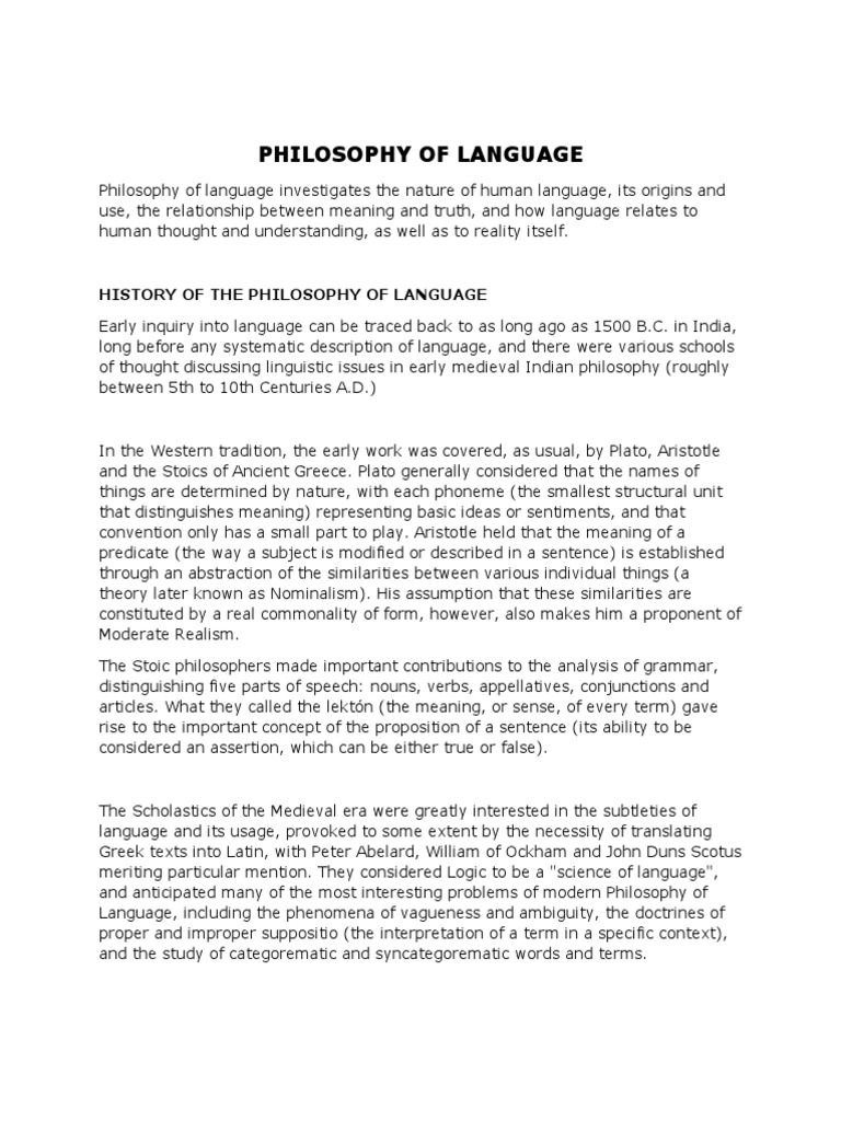Hard Copy Philosophy of Language | PDF | Philosophy Of Language | Logic