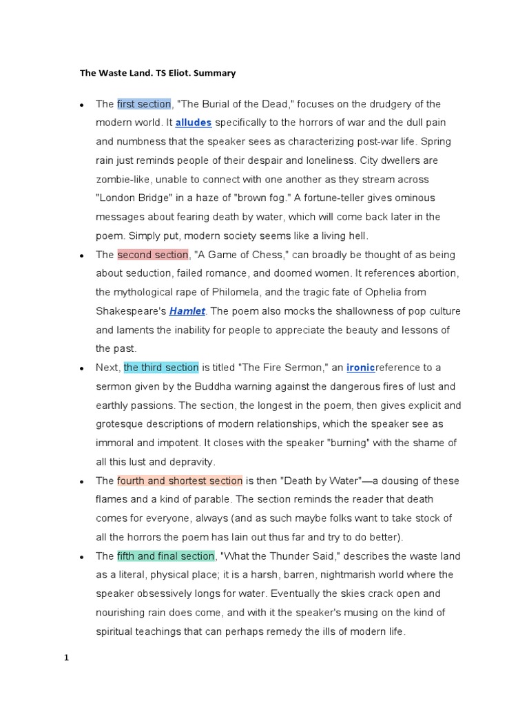 The Waste Land. TS Eliot. Summary: Alludes | PDF