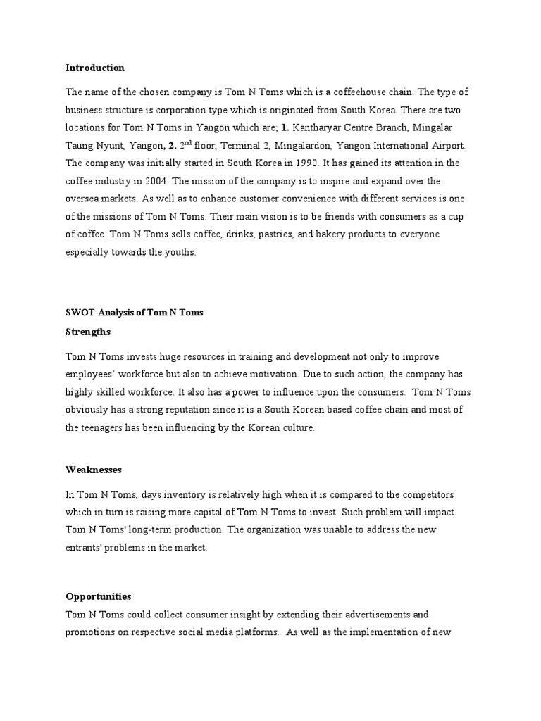 SWOT Analysis of Tom N Toms | PDF | Business | Economies