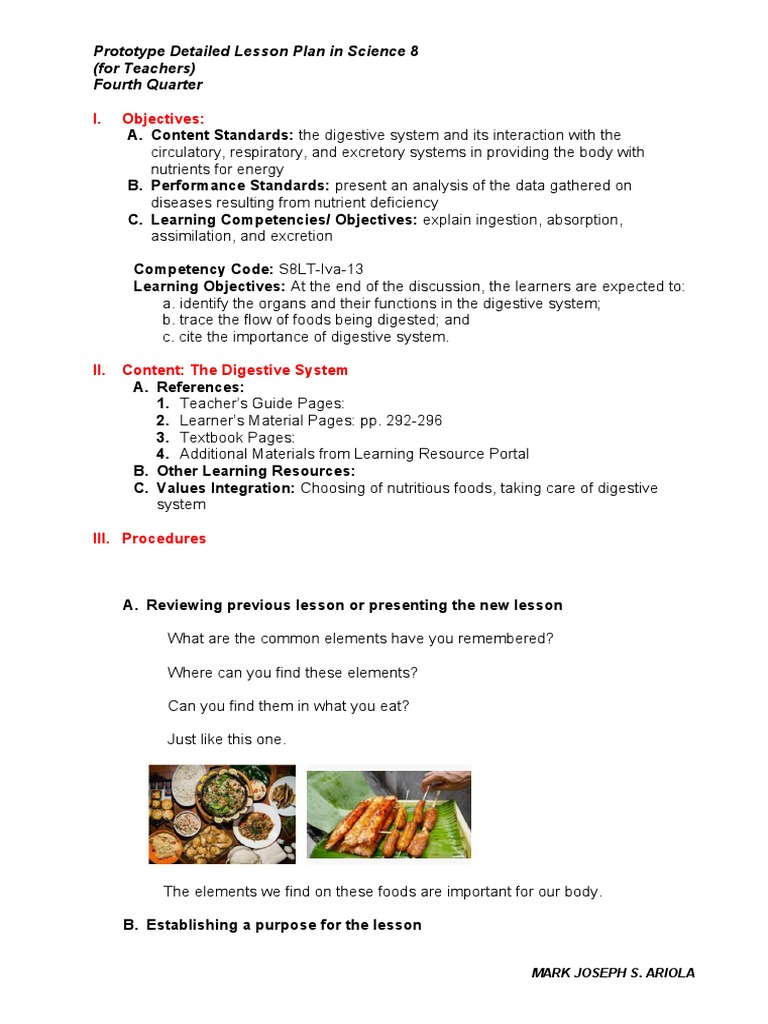 Detailed Lesson Plan in Science 8 | PDF | Human Digestive System ...