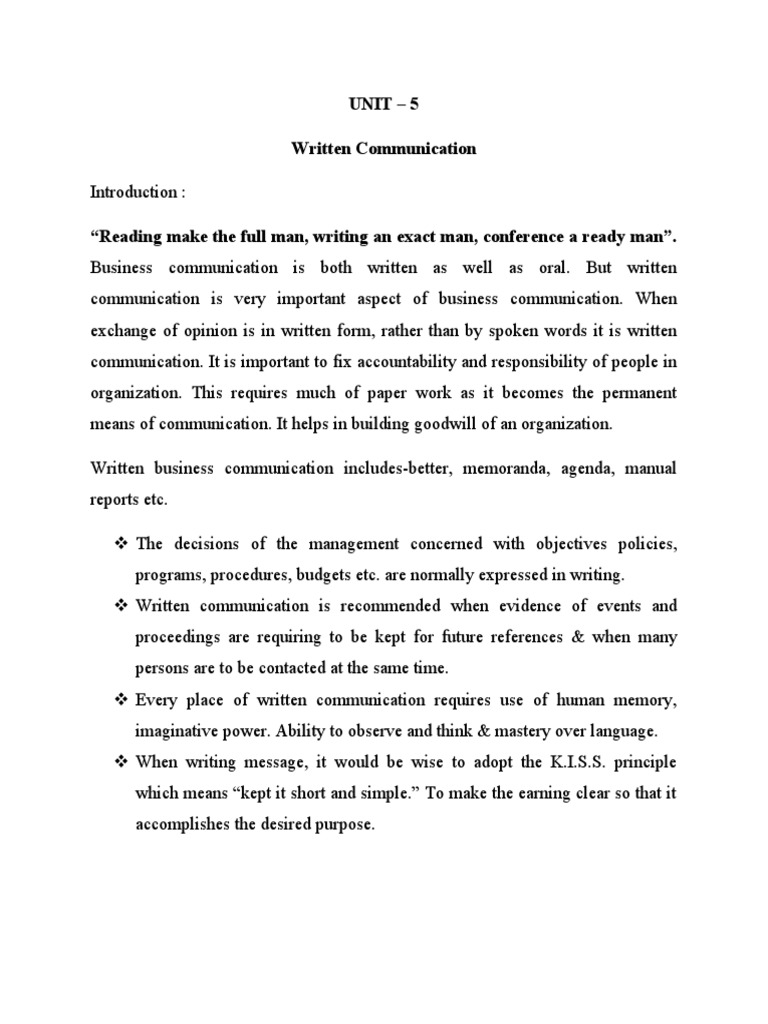 Unit - 5 Written Communication | PDF | Telegraphy | Communication