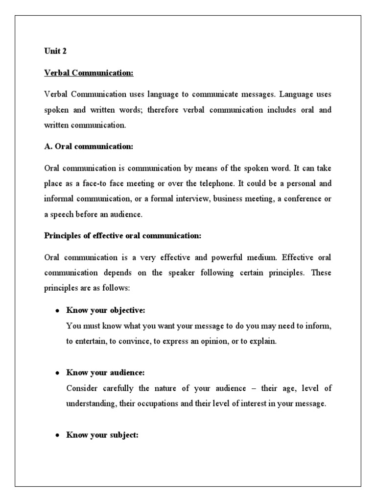 Unit 2 Verbal Communication | PDF | Speech | Body Language