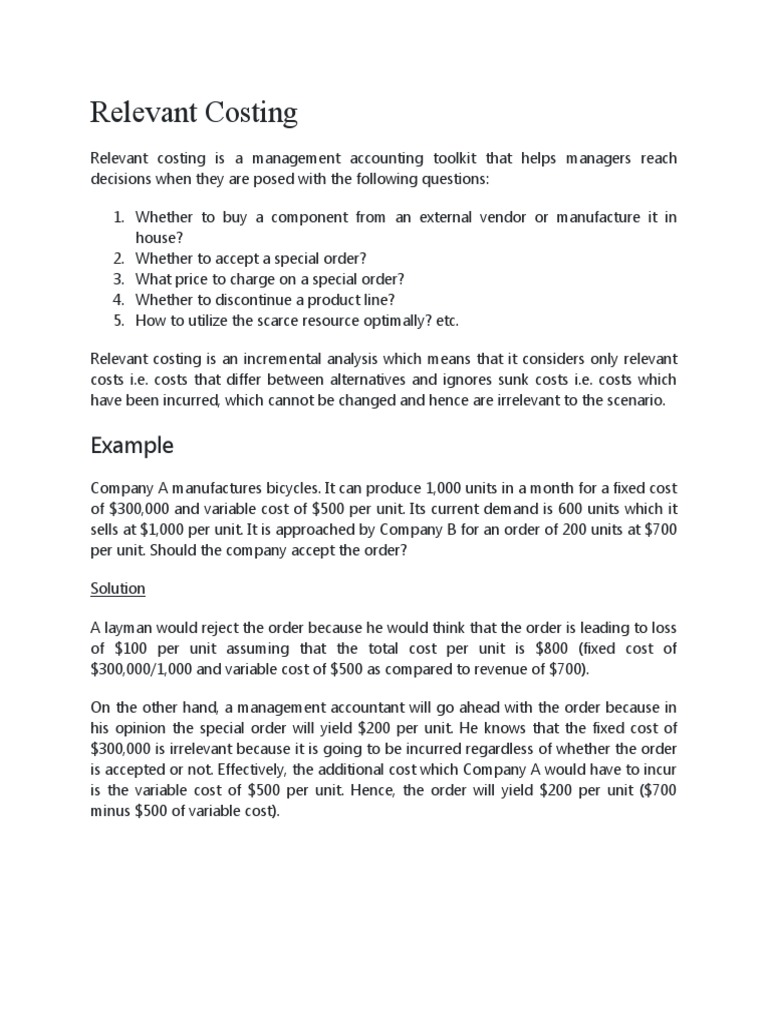 Relevant Costing: Example | PDF | Cost | Microeconomics