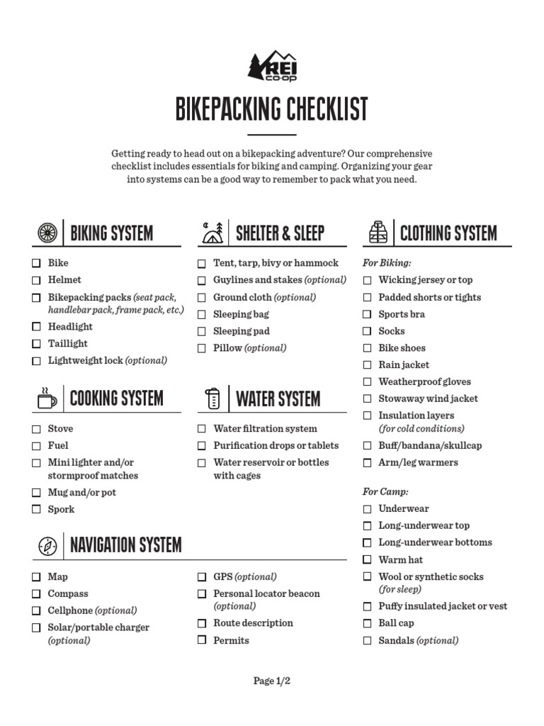 Bikepacking Checklist: Biking System Shelter & Sleep Clothing System ...