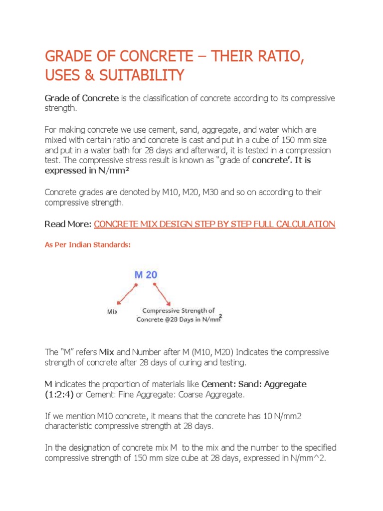 Grade of Concrete - Their Ratio, Uses & Suitability | PDF | Precast ...