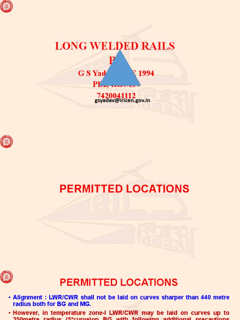 Long Welded Rails By: G S Yadav, IRSE 1994 Pb2, Iricen 7420041112 | PDF ...