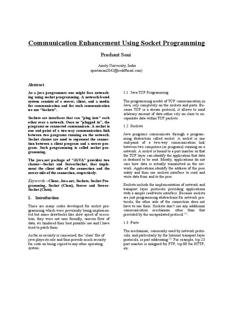 Communication Enhancement Using Socket Programming: Prashant Soni | PDF | Network Socket ...