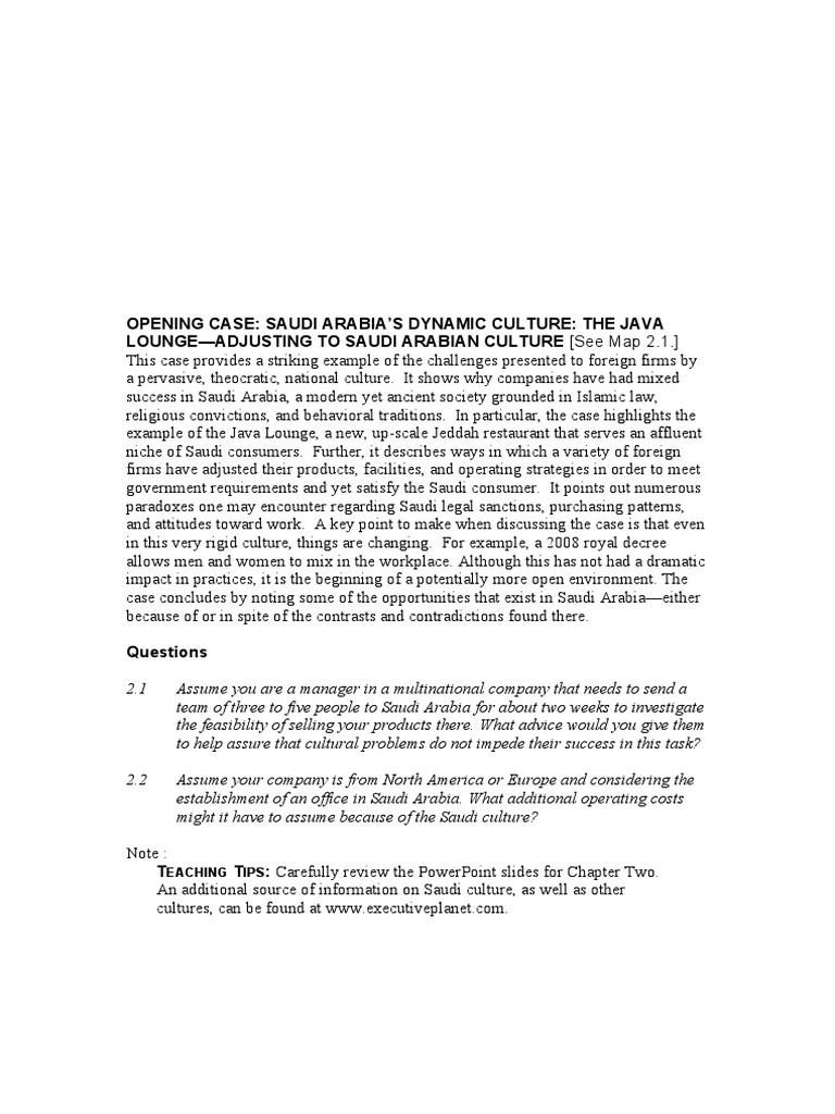 Saudi Arabia Culture: Java Lounge Case | PDF