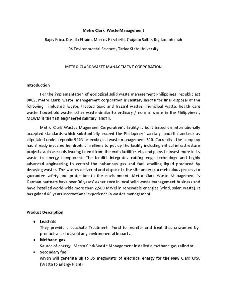 Metro Clark Waste Management | PDF | Waste Management | Waste