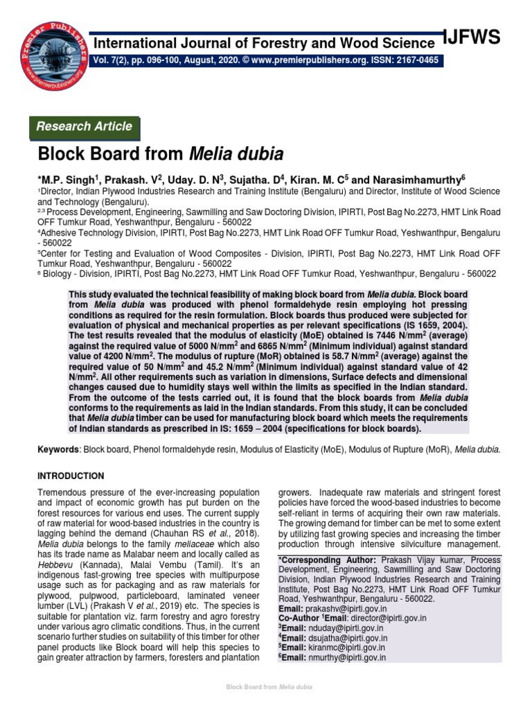 Block Board From Melia Dubia | Download Free PDF | Lumber | Plywood