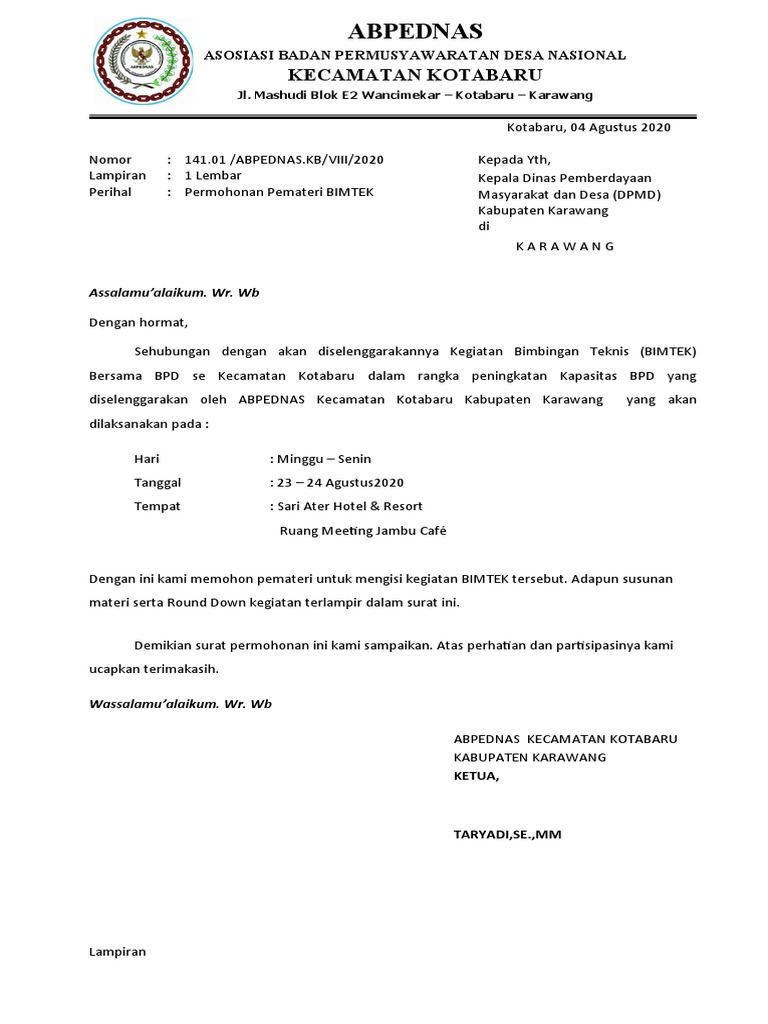 Surat Pemberitahuan Bimtek | PDF