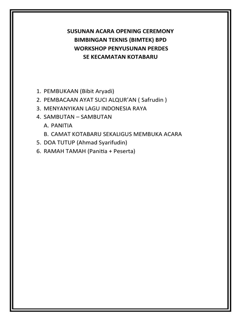 Susunan Acara Bimtek | PDF | Seni