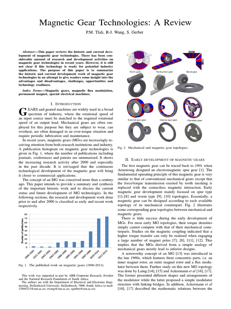 Magnetic Gear Technologies: A Review: P.M. Tlali, R-J. Wang, S. Gerber ...