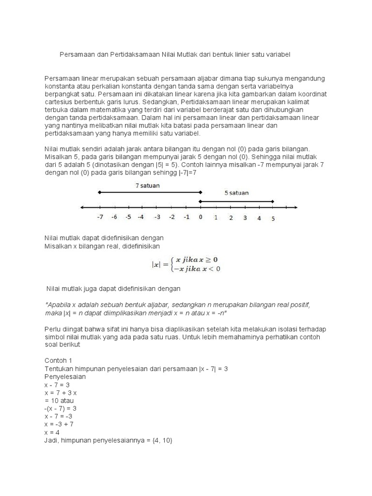 Persamaan Dan Pertidaksamaan Nilai Mutlak Dari Bentuk Linier Satu ...