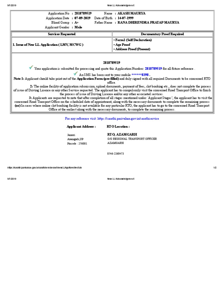 For Any Reference Visit: Https://sarathi - Parivahan.gov - In/sarathiservice | PDF | Government ...