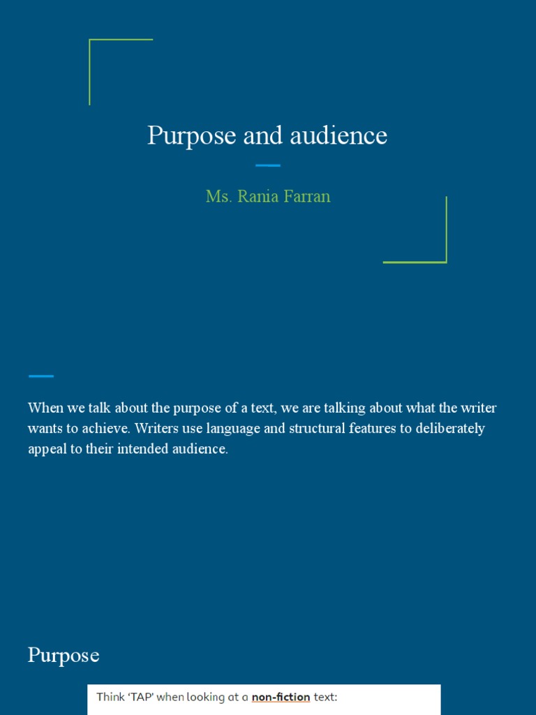 Analyzing the Intended Audience and Purpose of an Informational Text ...