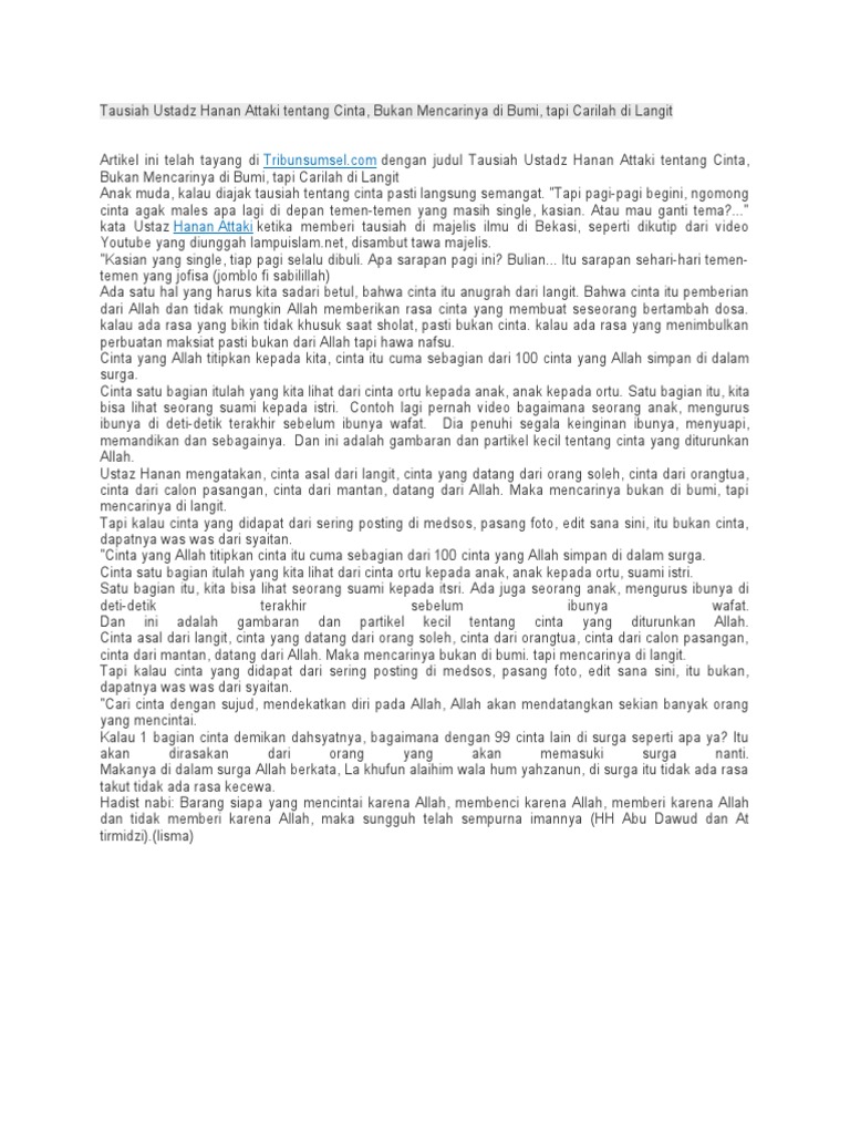 Ceramah Ustadz Hanan Attaki | PDF