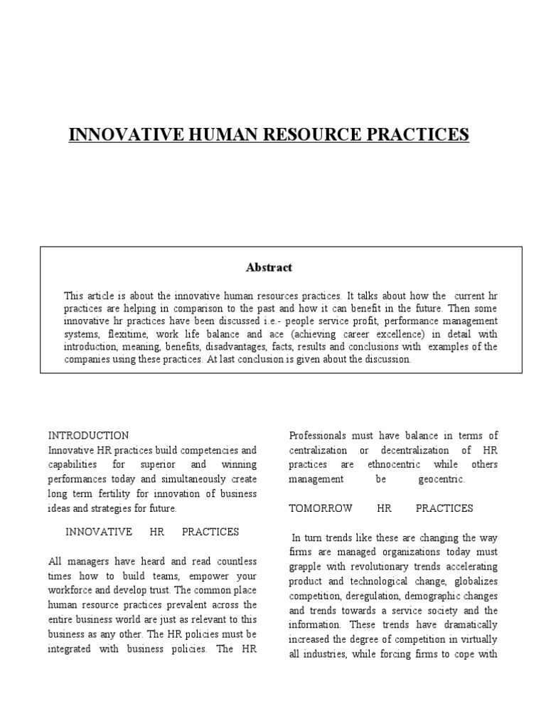 Innovative HR Practices | PDF | Employment | Innovation