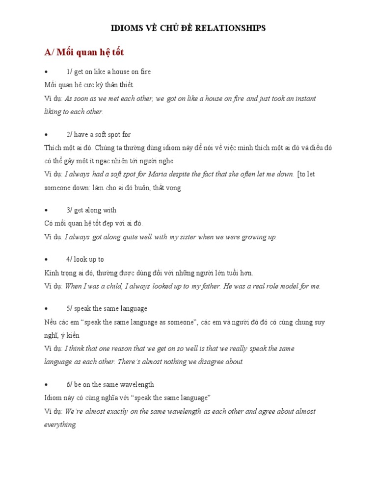 Idioms Relationships | PDF
