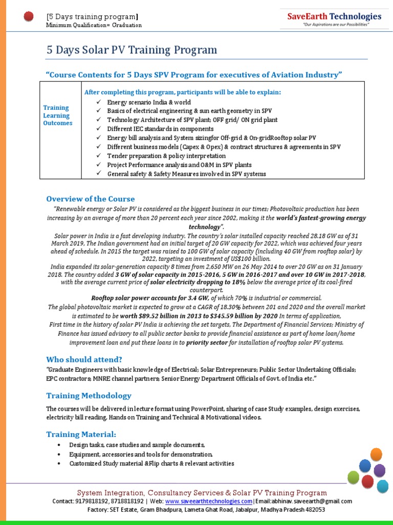 Content 5 Days Training Program | PDF | Solar Power | Photovoltaics