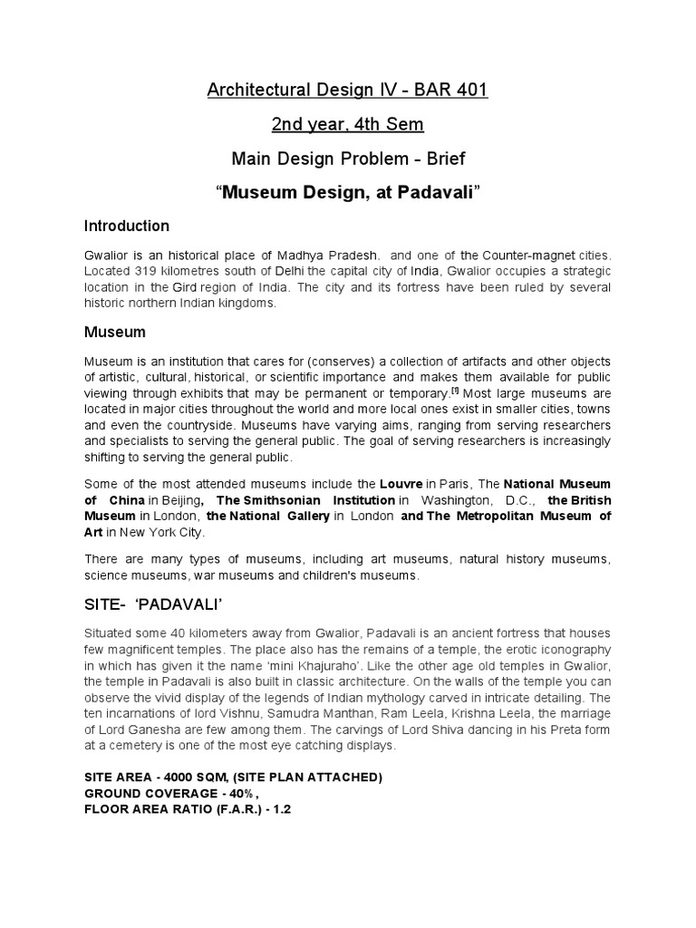 Architectural Design IV - BAR 401 2nd Year, 4th Sem Main Design Problem ...