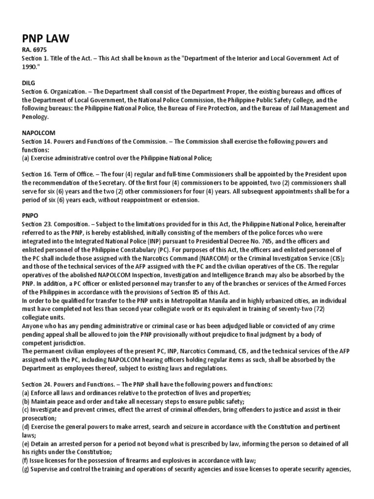 PNP LAW and HISTORY, CRIMINAL JUSTICE SYSTEM | PDF | Arrest | President ...