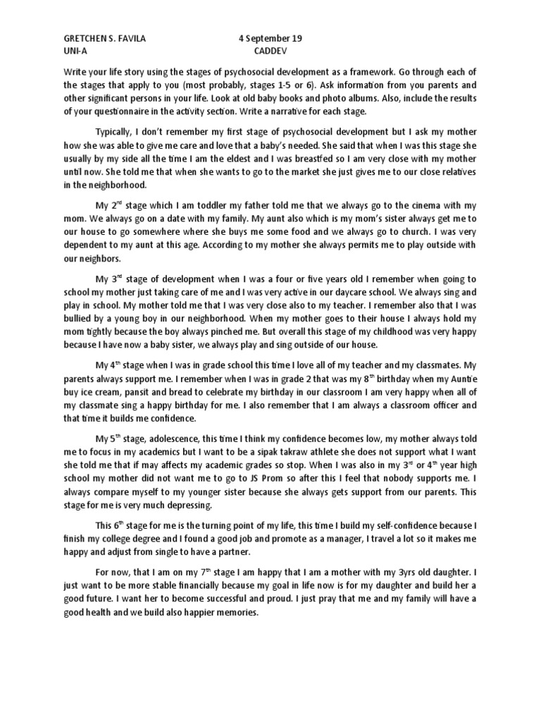 Write Your Life Story Using The Stages of Psychosocial Development As A ...