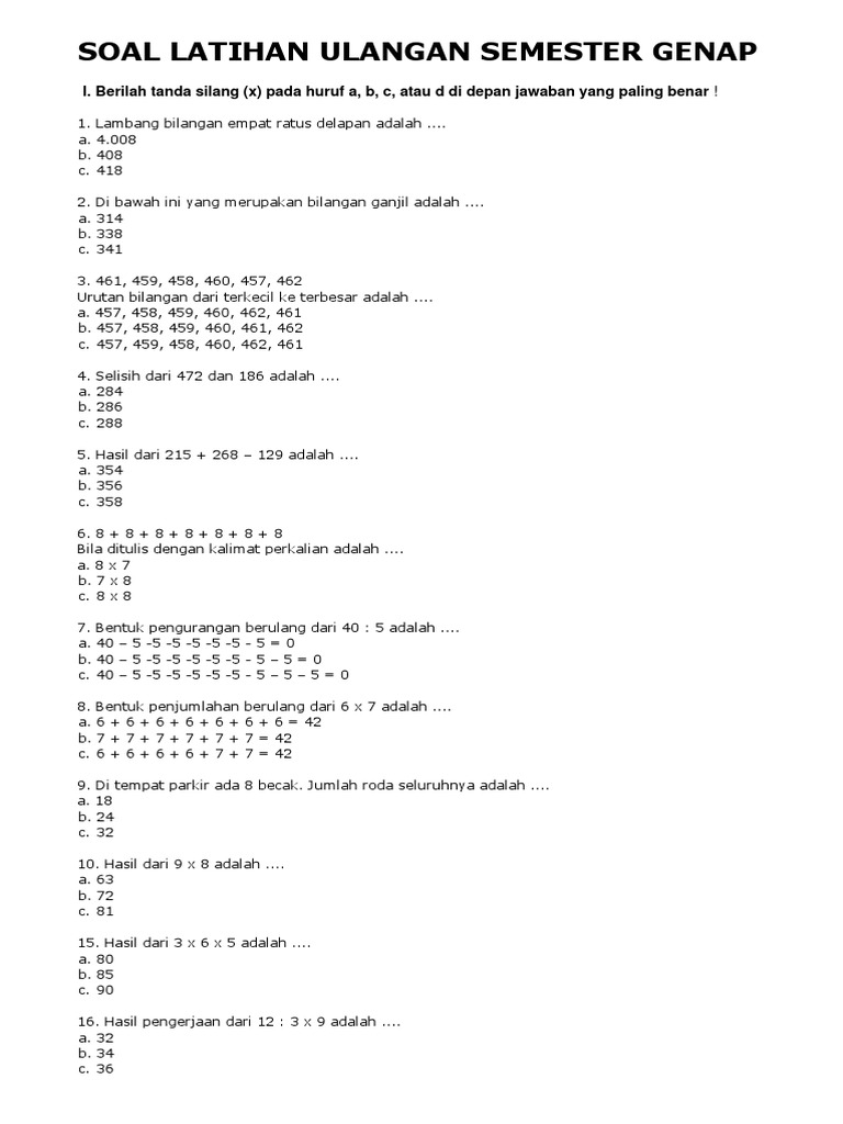 Soal Latihan Matematika Kelas 2 | PDF | Olahraga & Rekreasi | Metode & Bahan Ajar