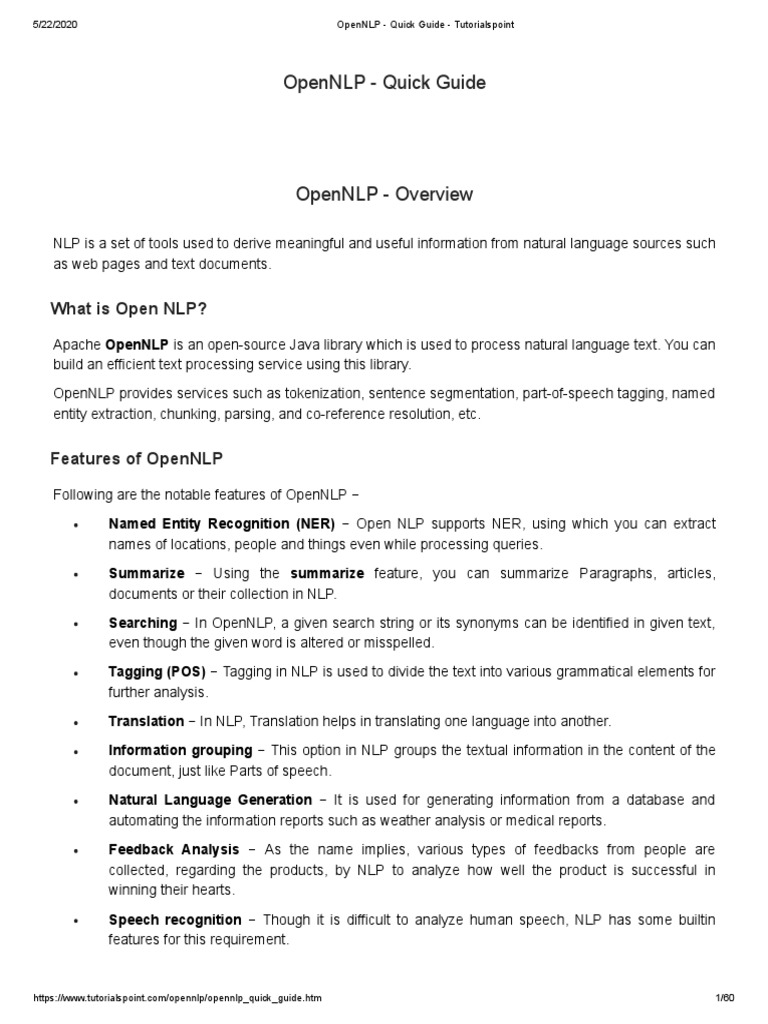 OpenNLP - Quick Guide PDF | PDF | Class (Computer Programming) | Method ... OpenNLP - Quick Guide PDF | PDF | Class (Computer Programming) | Method ...
