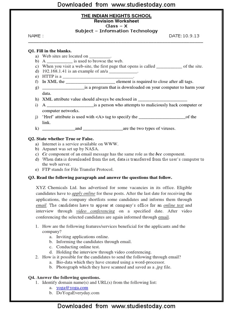 Class 10 IT Revision Worksheet | PDF | File Transfer Protocol | World ...