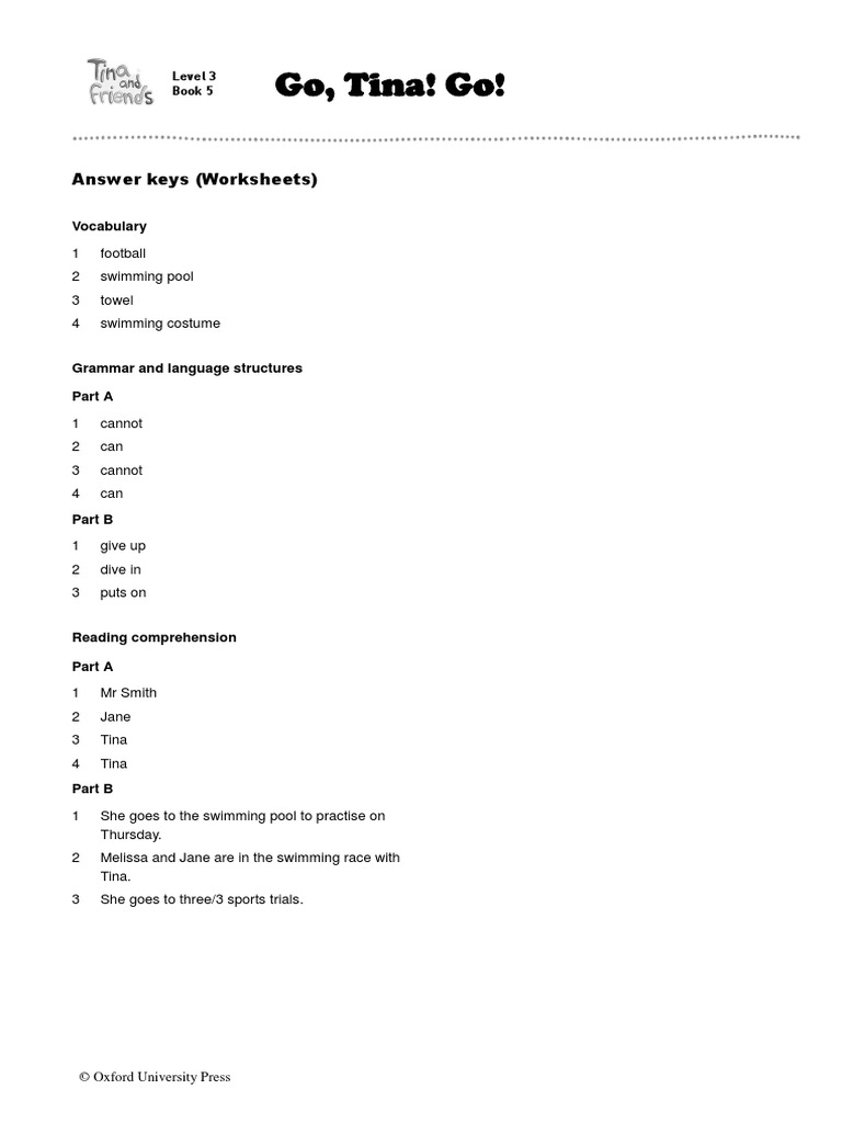 Go, Tina! Go!: Answer Keys (Worksheets) | PDF