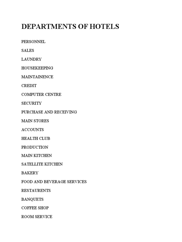 Hotel Department Functions Overview | PDF