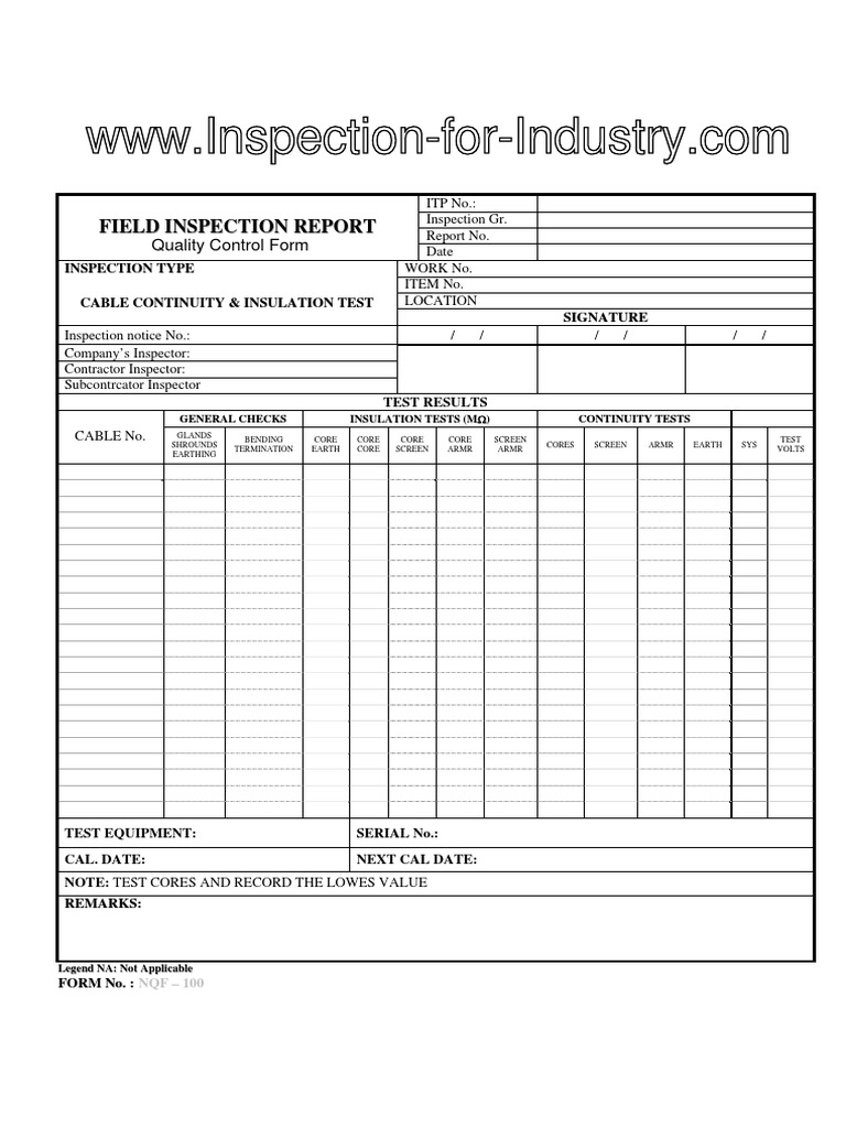 Cable Continuity and Insulation Test Report | PDF
