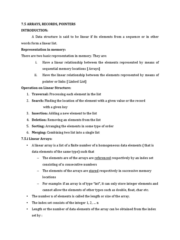 7.5 Arrays, Records, Pointers | PDF | Array Data Structure | Database Index