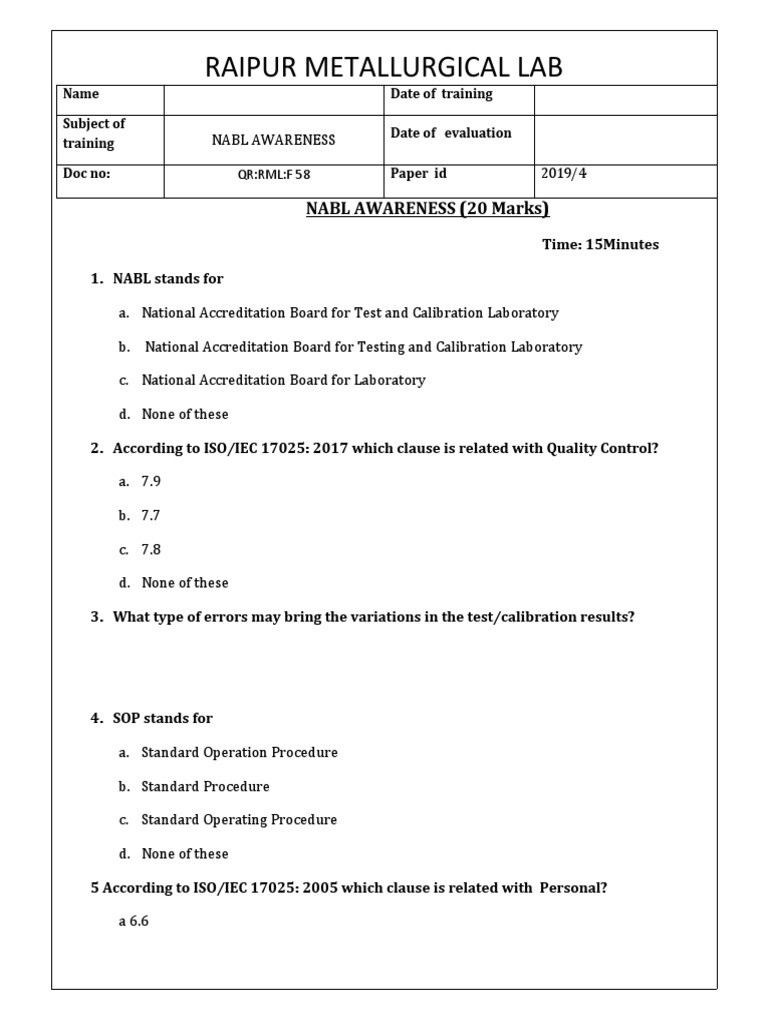 Personnel Competency For NABL Awareness | PDF