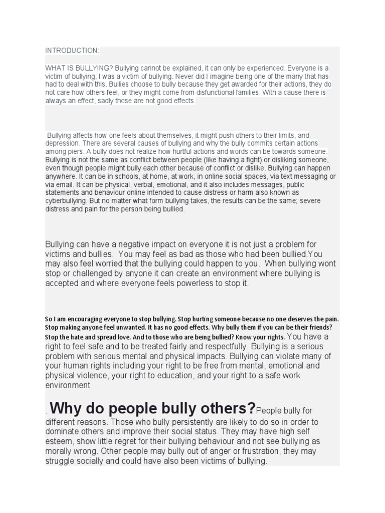 BULLYING ESSAY (Not Completed) | PDF | Bullying | Aggression