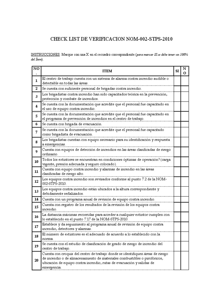 Check - List - de - Verificacion - Nom 002 STPS | PDF | Science ...