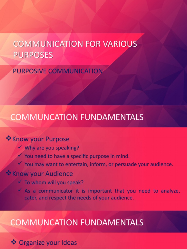 Communication For Various Purposes | PDF | Speech | Idea