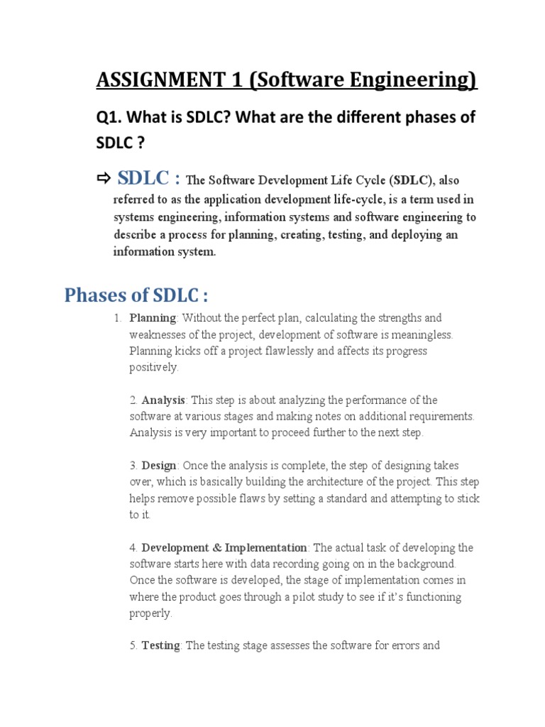 ASSIGNMENT 1 (Software Engineering) : SDLC | PDF | Computer Program ... ASSIGNMENT 1 (Software Engineering) : SDLC | PDF | Computer Program ...